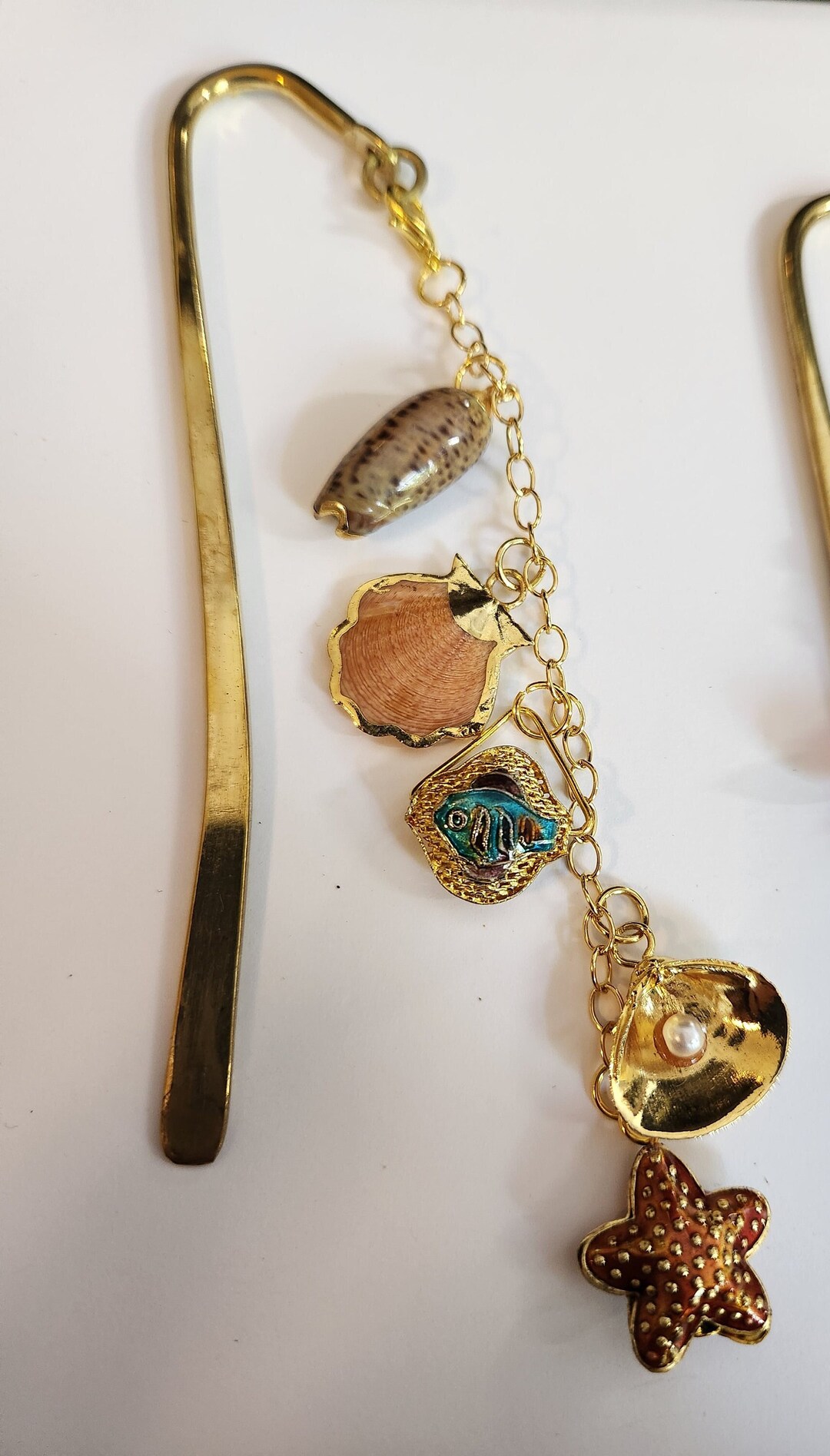 Brass Under the Sea Themed Bookmark With Real Shell and Cloisonne ...