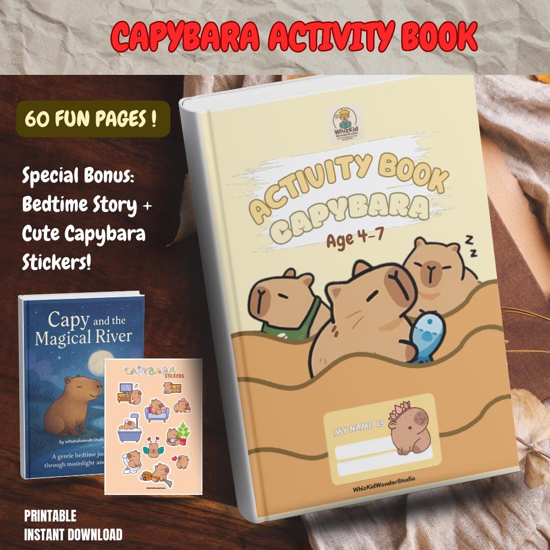Capybara Activity Book for Kids: Coloring, Counting, Matching ...