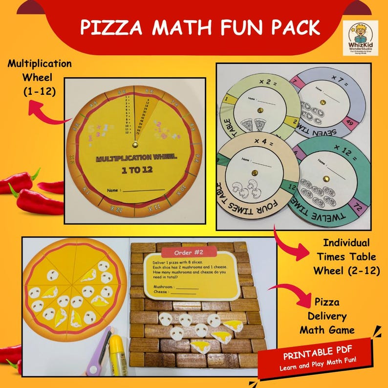 Multiplication Wheel and Pizza Math Game - Printable Times Table ...