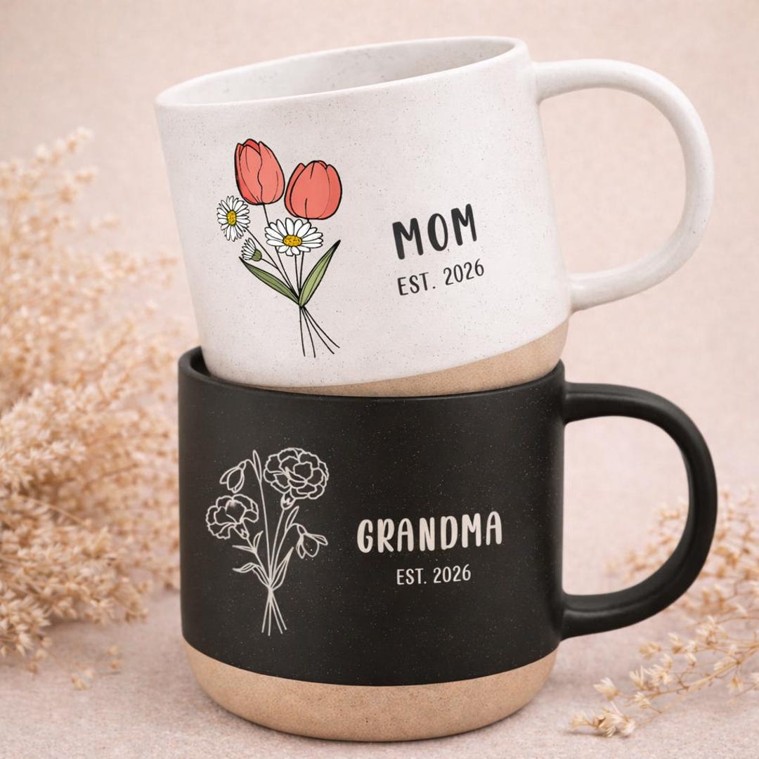 Engraved Birth Flower Coffee Mug, Personalized Pottery Gift, New ...