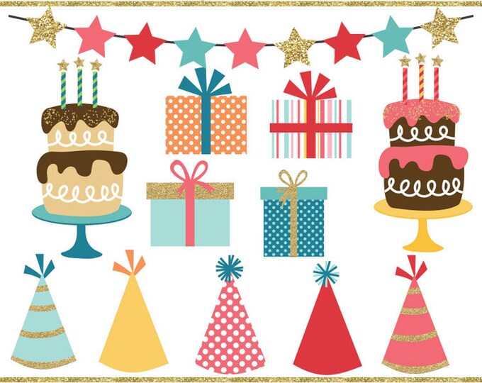 Cute Party Clipart Set, Cute Birthday Party Clip Art, Birthday Party ...