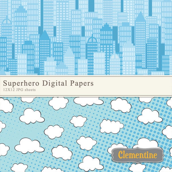 Superhero Scrapbook Paper 12x12, Comic Book Digital Scrapbooking Paper ...
