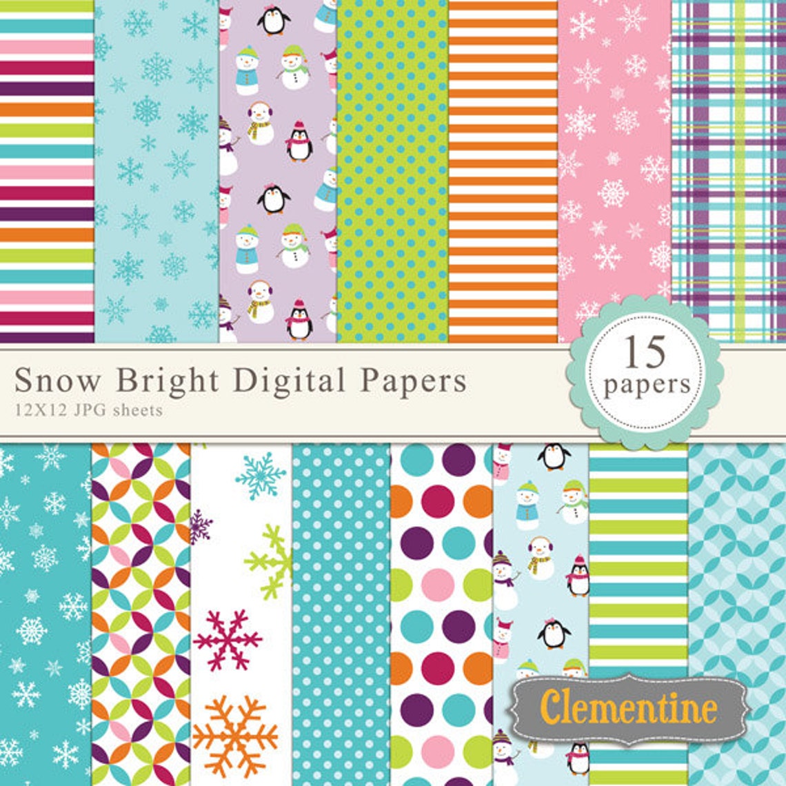 Bright Winter Digital Papers, Digital Scrapbooking Paper, Royalty Free ...