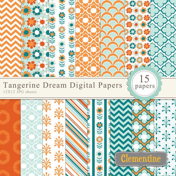 Tangerine Dream Digital Papers, Digital Scrapbooking Paper, Royalty ...