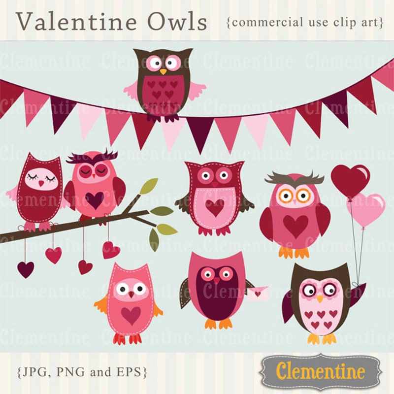 Owl Valentine Clipart - Etsy