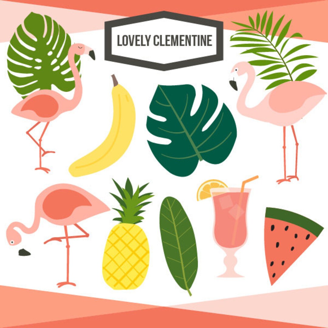 Tropical Clip Art, Flamingo Clipart, Tropical Vectors - Commercial Use ...