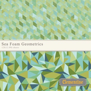 Sea Foam Geometric Scrapbook Paper 12x12, Geometric Digital ...