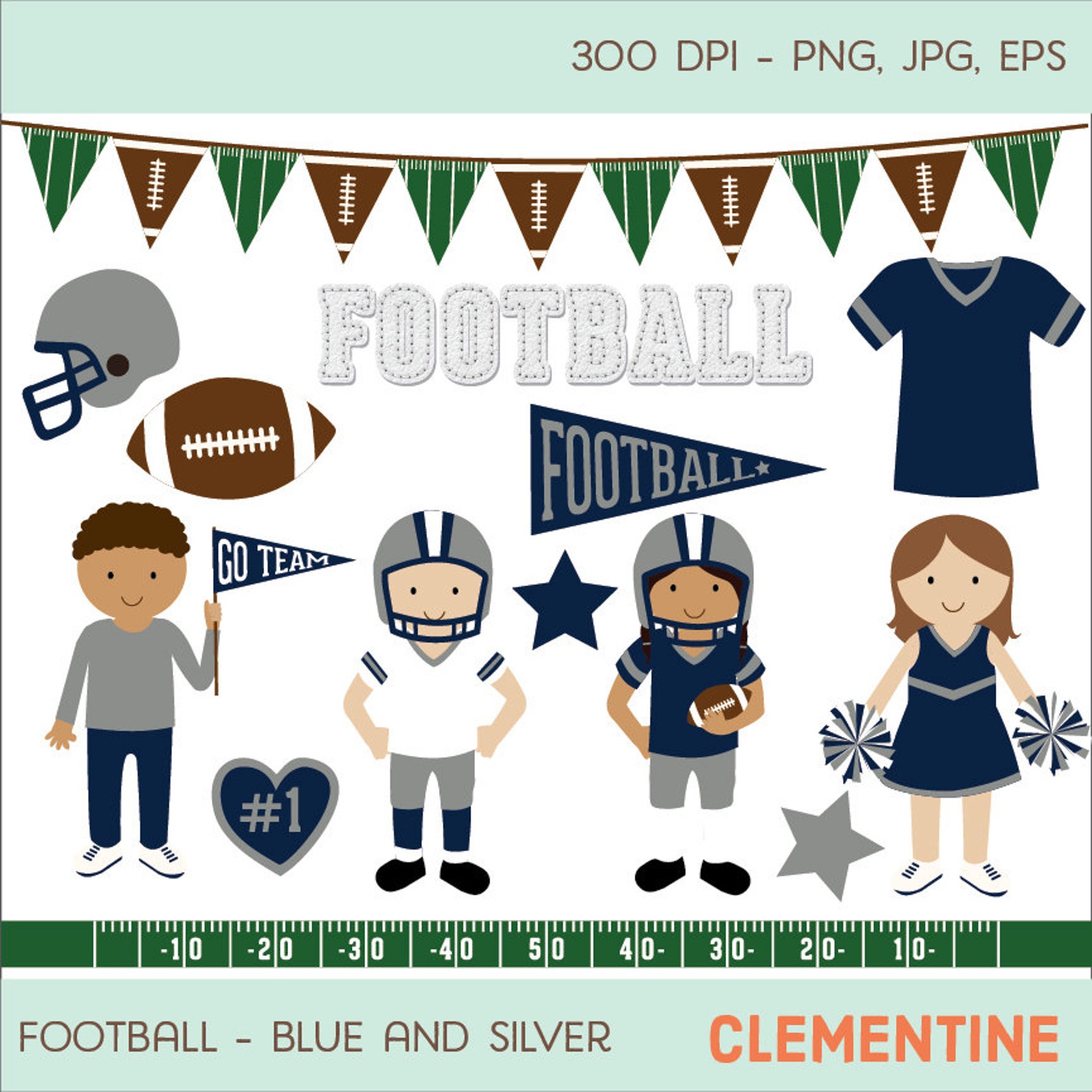 Blue and Silver Football Clip Art Images, Sports Clipart, Football ...