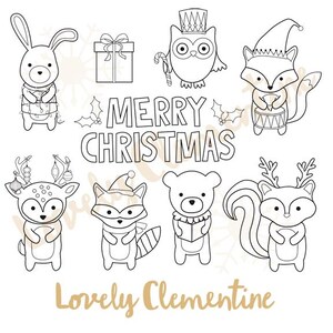 Woodland Christmas Digital Stamps, Woodland Clipart, Woodland Animals ...