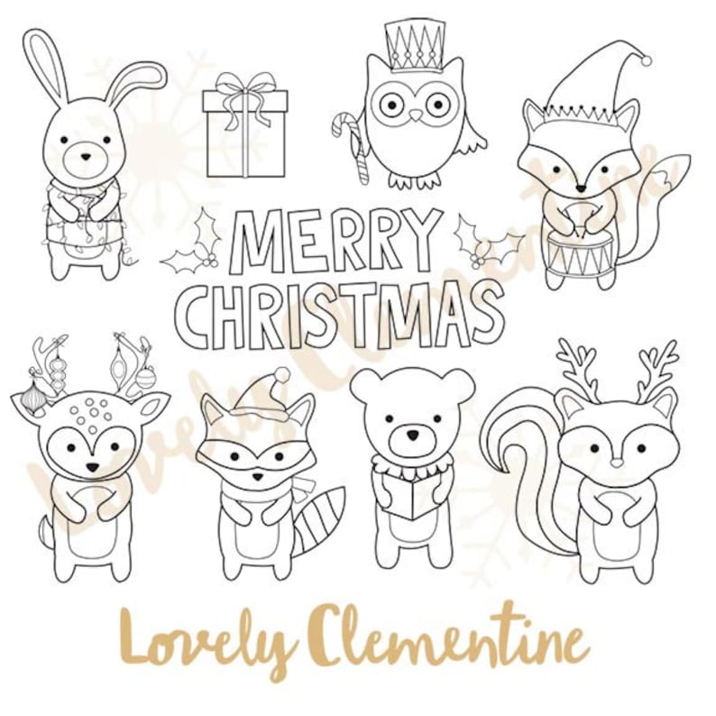 Woodland Christmas Digital Stamps, Woodland Clipart, Woodland Animals ...