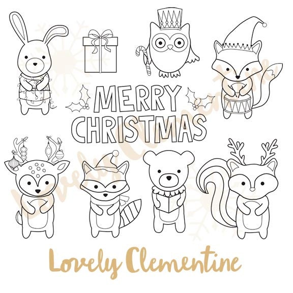 Woodland Christmas Digital Stamps, Woodland Clipart, Woodland Animals ...
