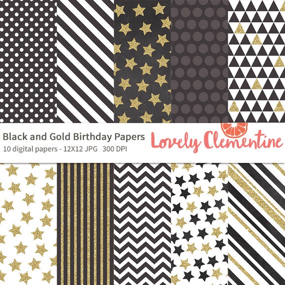 Black and Gold Birthday Papers 12x12 Birthday Digital Papers - Etsy Canada
