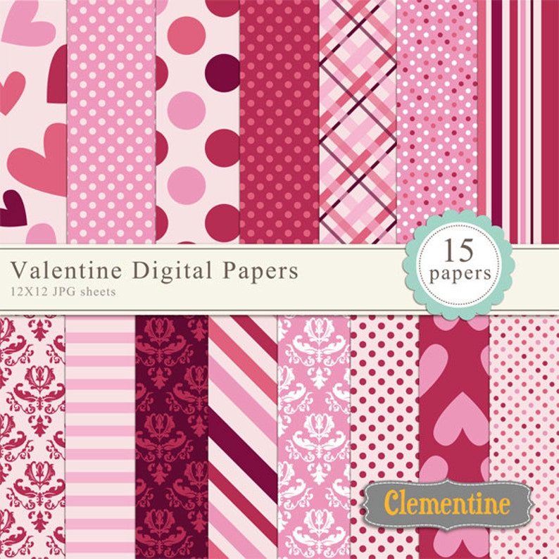 Valentine Scrapbook Paper 12x12, Digital Scrapbooking Paper, Royalty ...