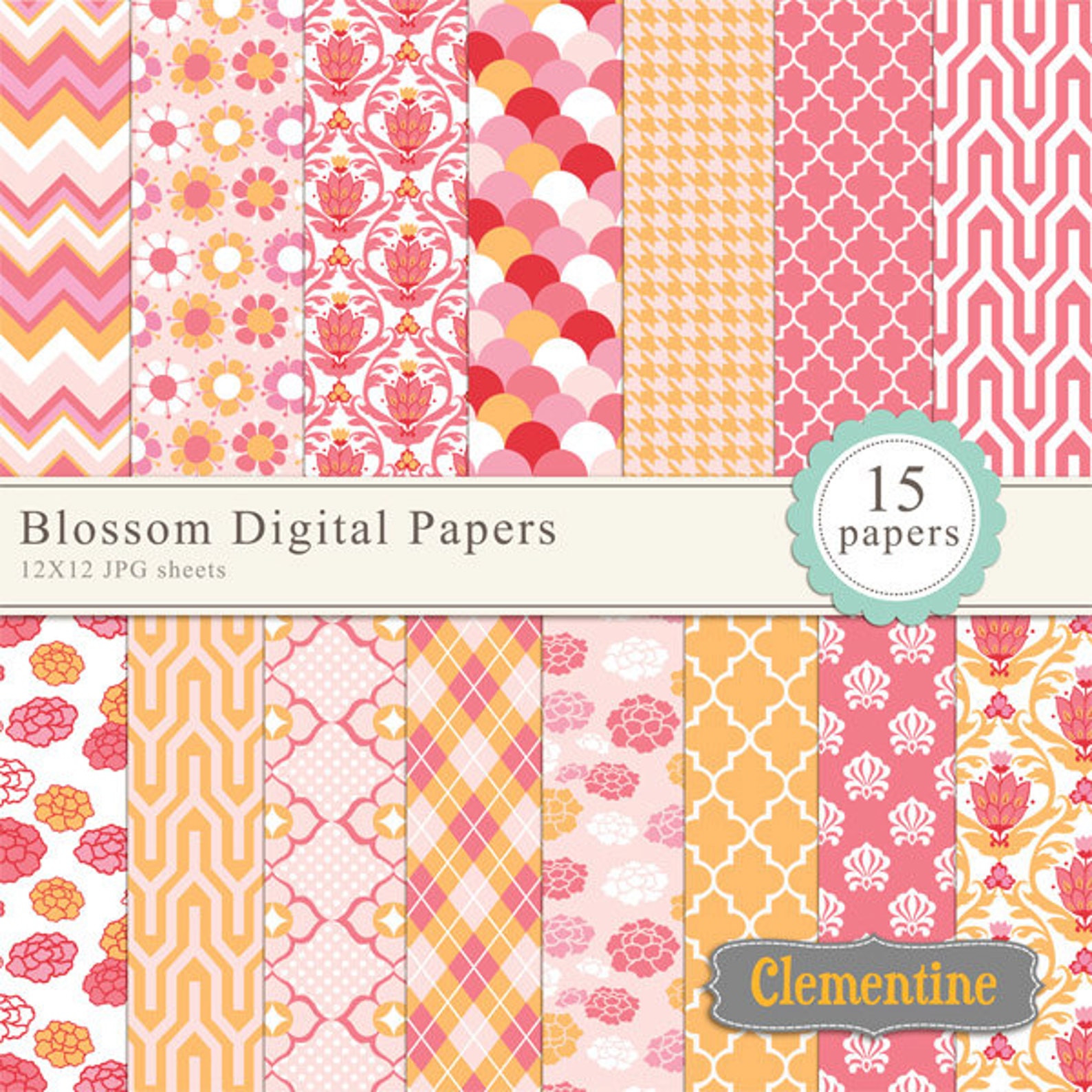 Floral Scrapbook Paper 12x12, Damask Digital Scrapbooking Paper ...