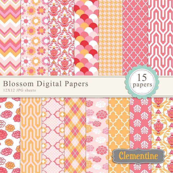Floral Scrapbook Paper 12x12, Damask Digital Scrapbooking Paper ...