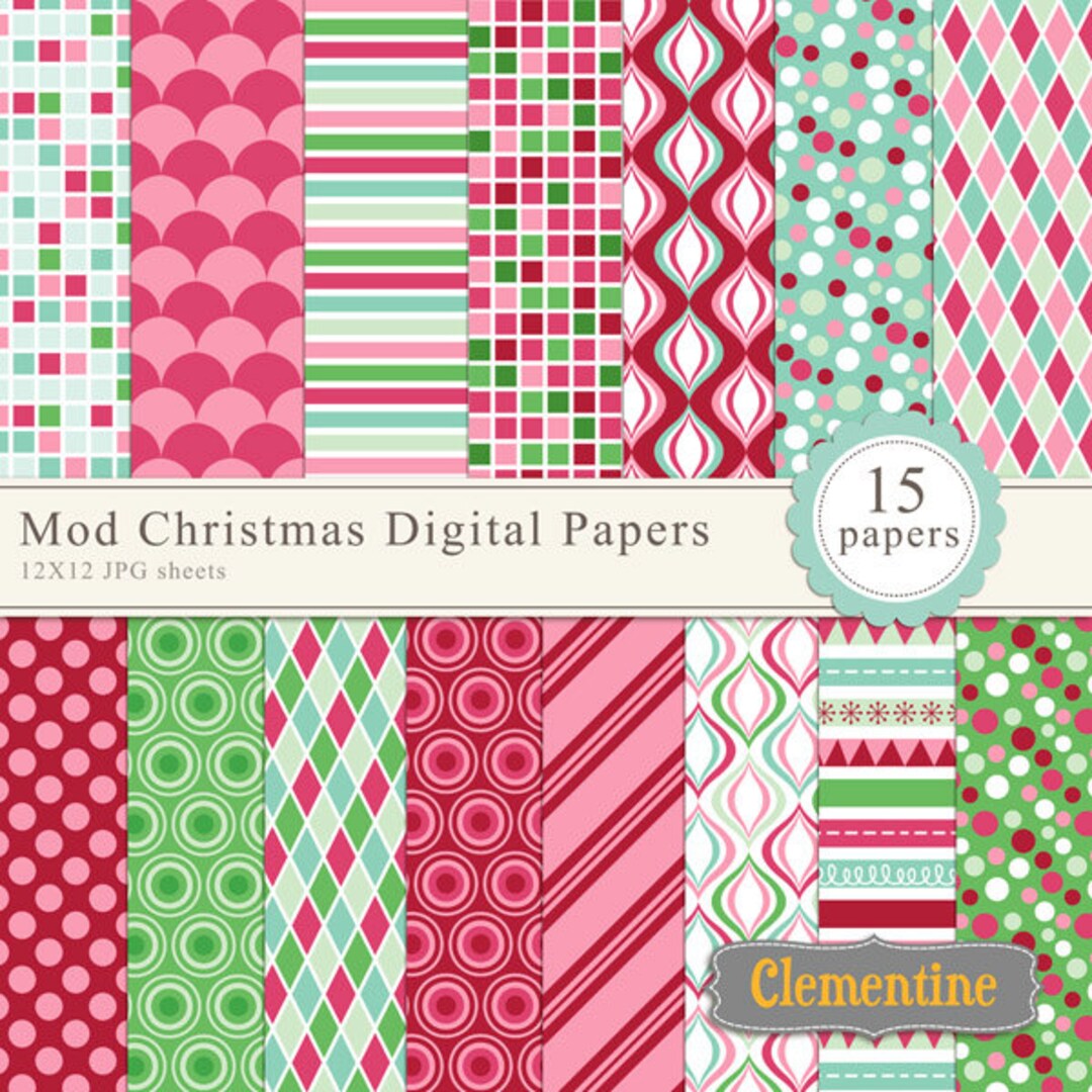 Mod Christmas Digital Paper 12x12, Digital Scrapbooking Paper, Royalty ...