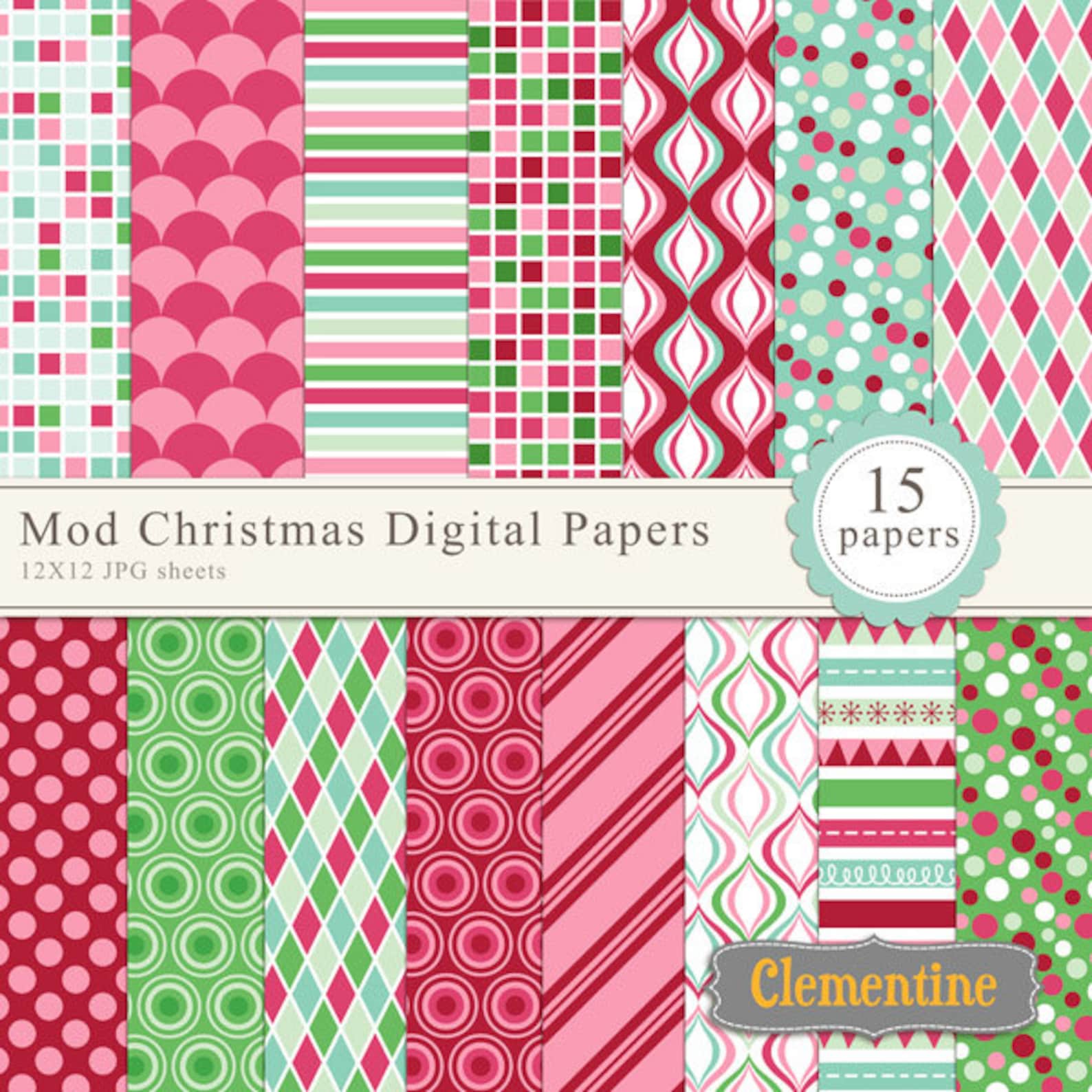Mod Christmas Digital Paper 12x12, Digital Scrapbooking Paper, Royalty ...