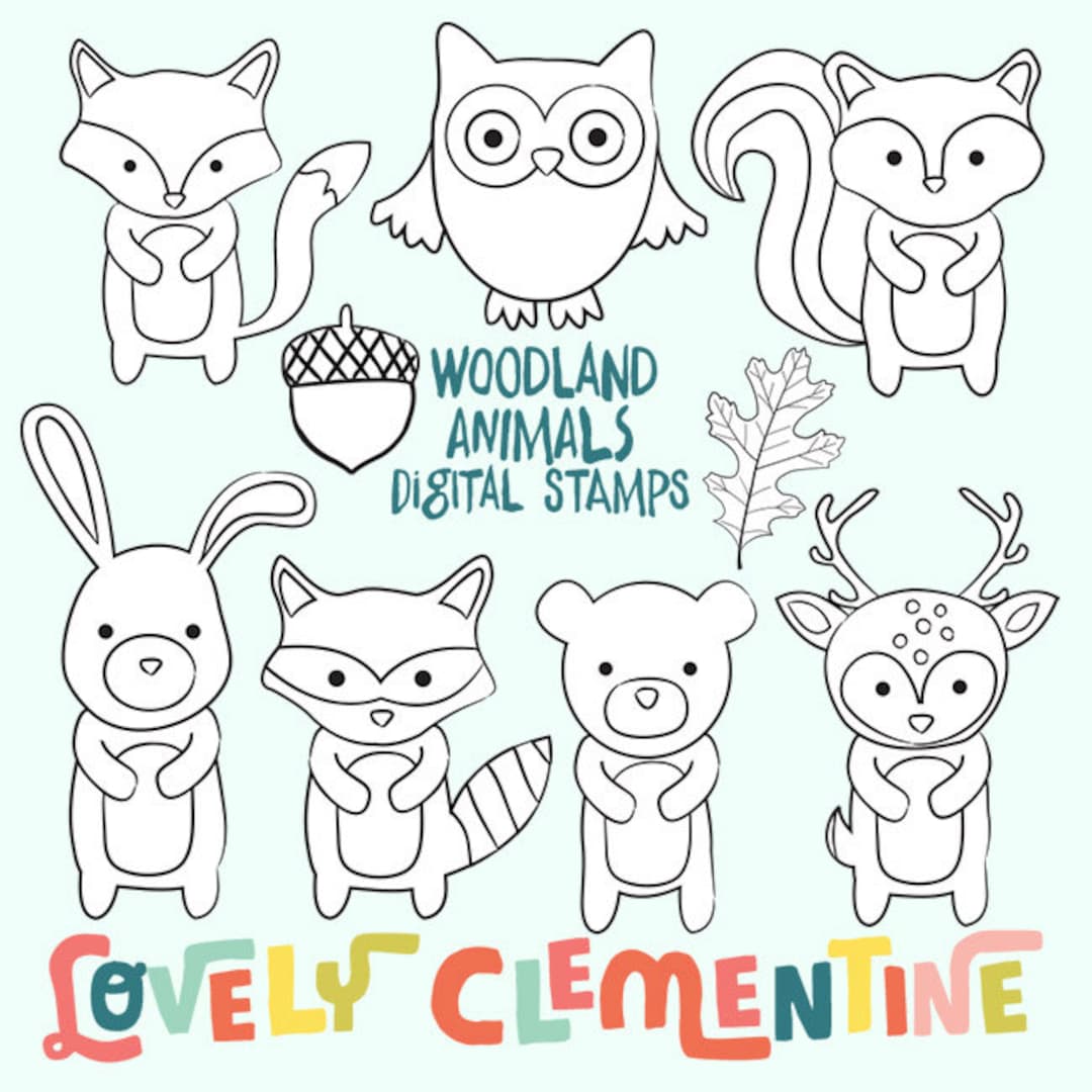 Woodland Animals Digital Stamps, Woodland Clipart - Instant Download - Etsy