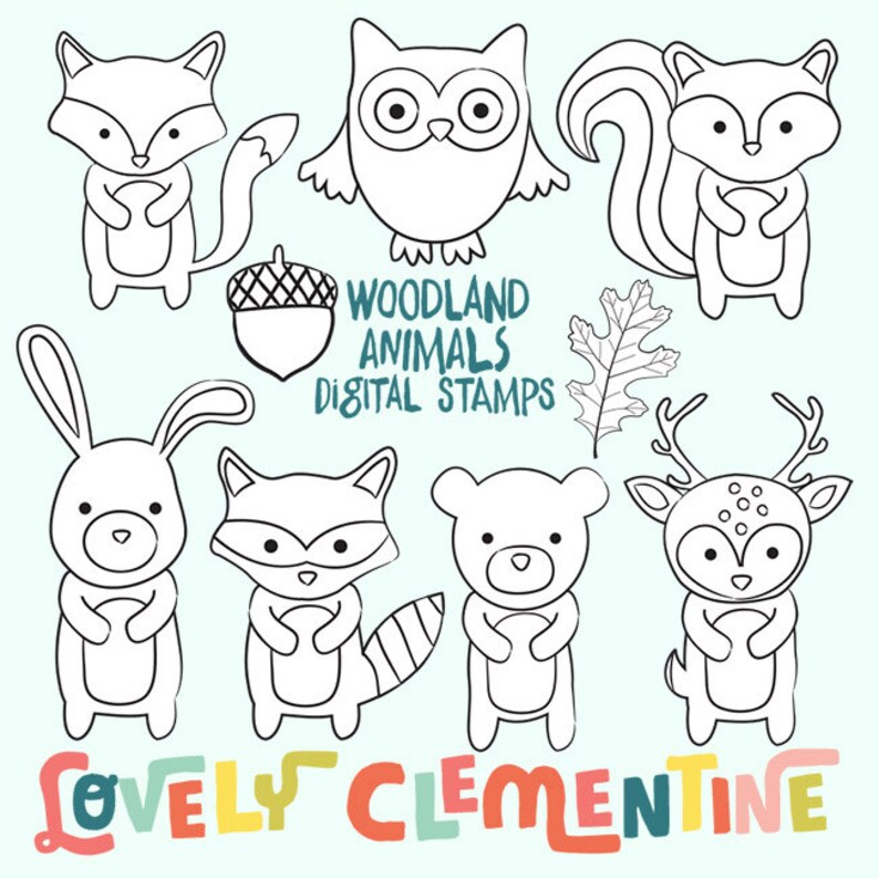 Woodland Animals Digital Stamps, Woodland Clipart - Instant Download - Etsy