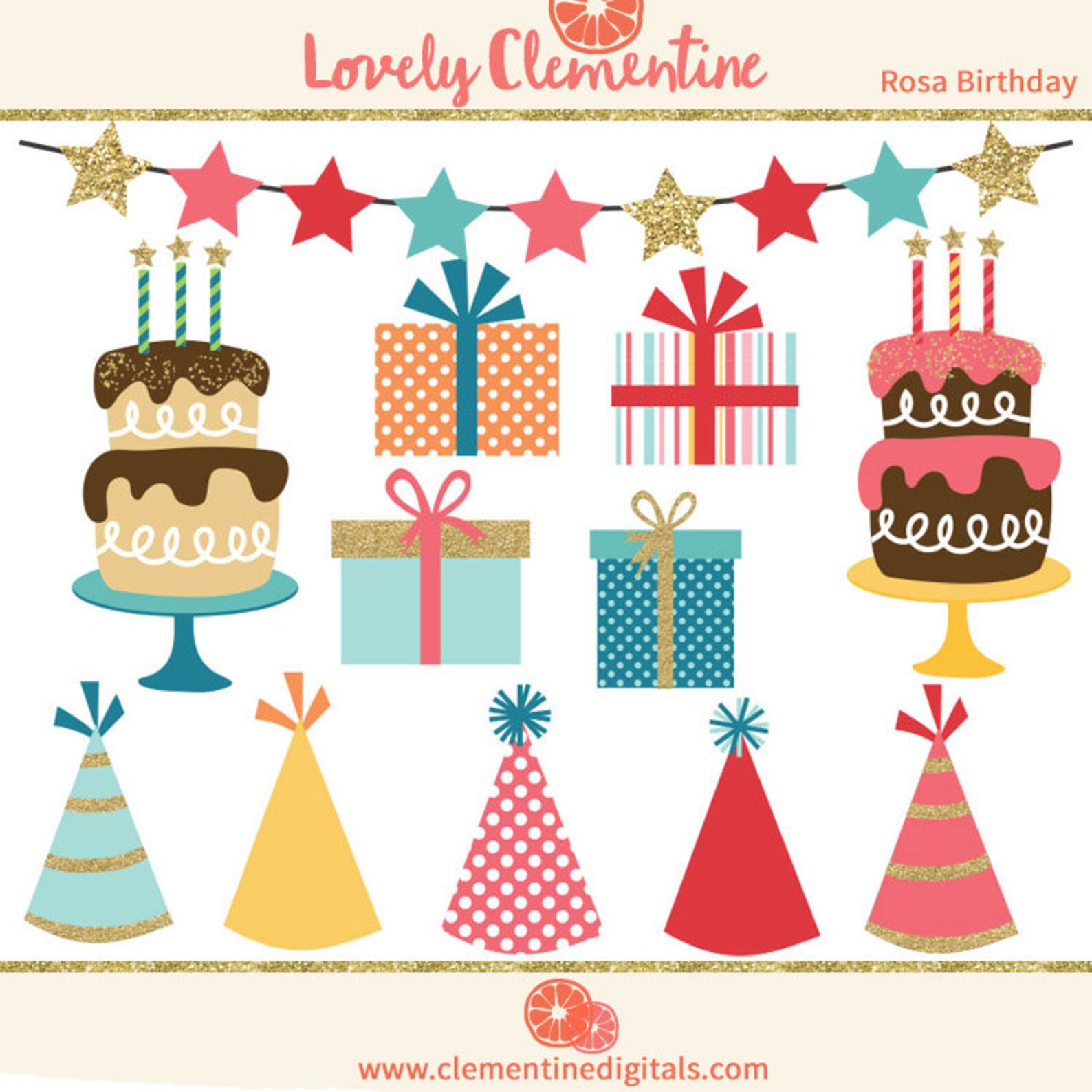 Rosa Birthday Clipart Images, Cake Clip Art, Party Clip Art, Instant ...
