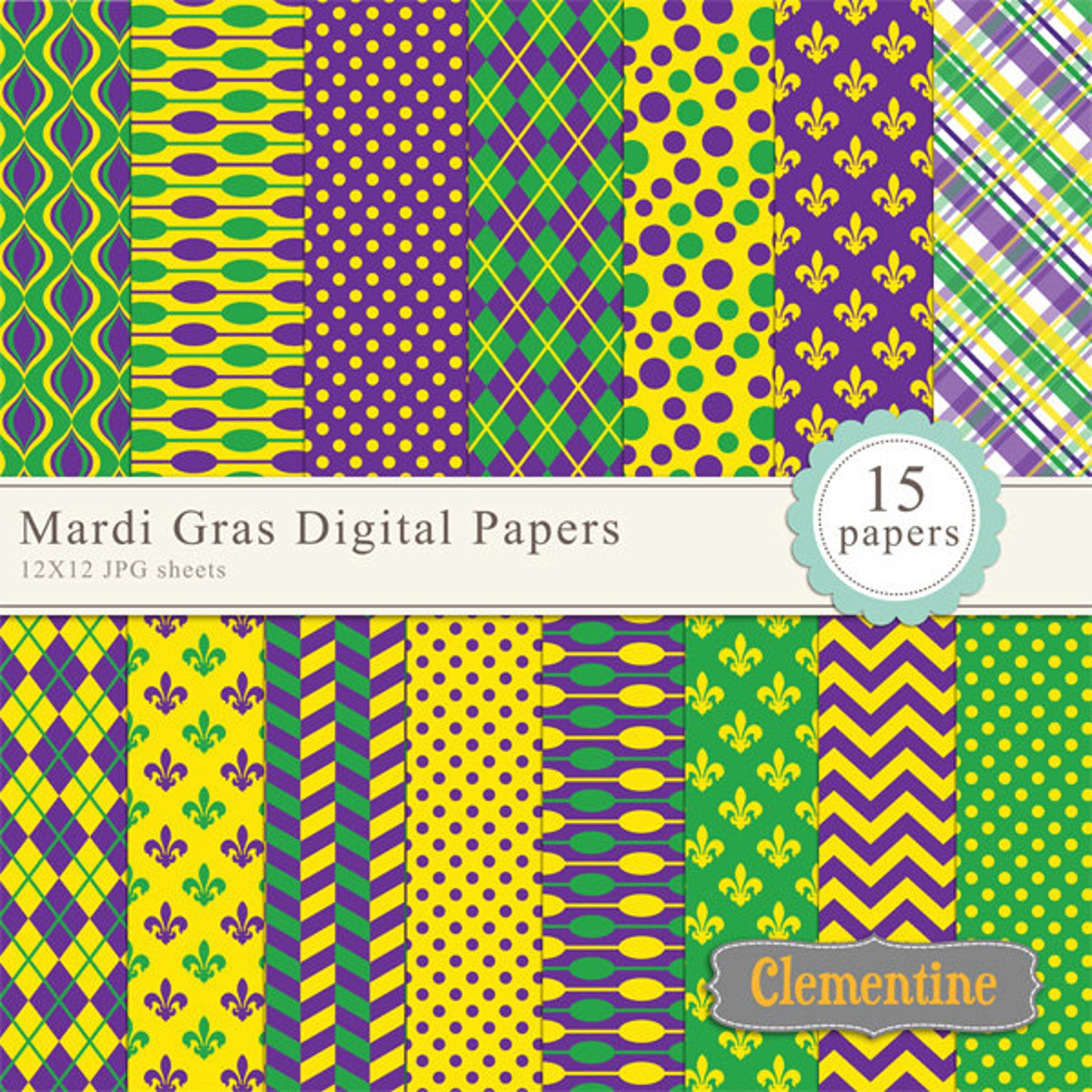 Mardi Gras Digital Paper 12x12, Mardi Gras Digital Scrapbook Paper ...