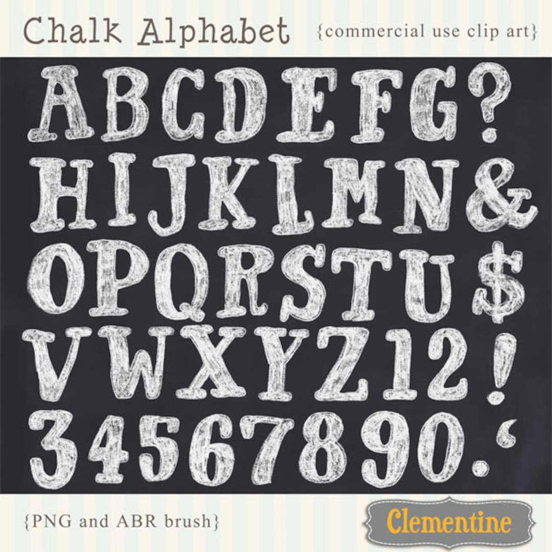 Digital Chalk Alphabet, Hand Drawn Chalk Alphabet Scrapbook Clip Art ...