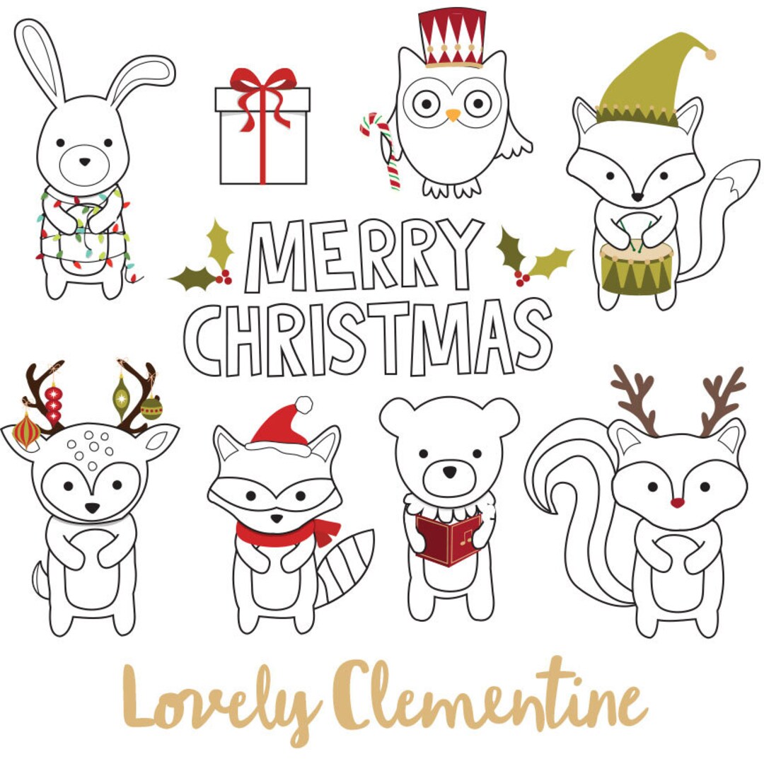 Woodland Christmas Digital Stamps, Woodland Clipart, Woodland Animals ...