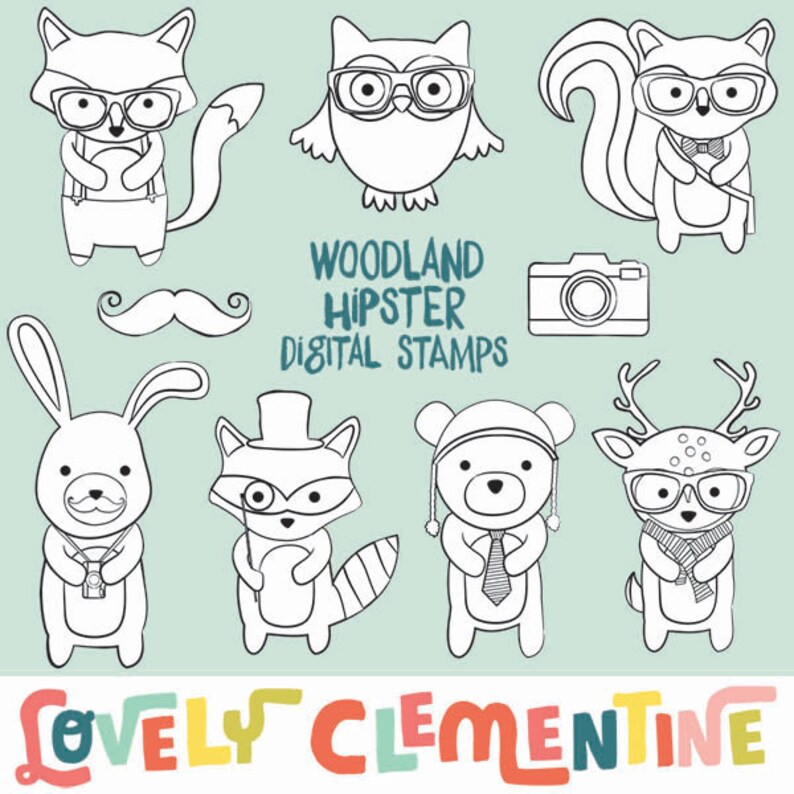 Woodland Hipster Digital Stamps - Instant Download - Etsy