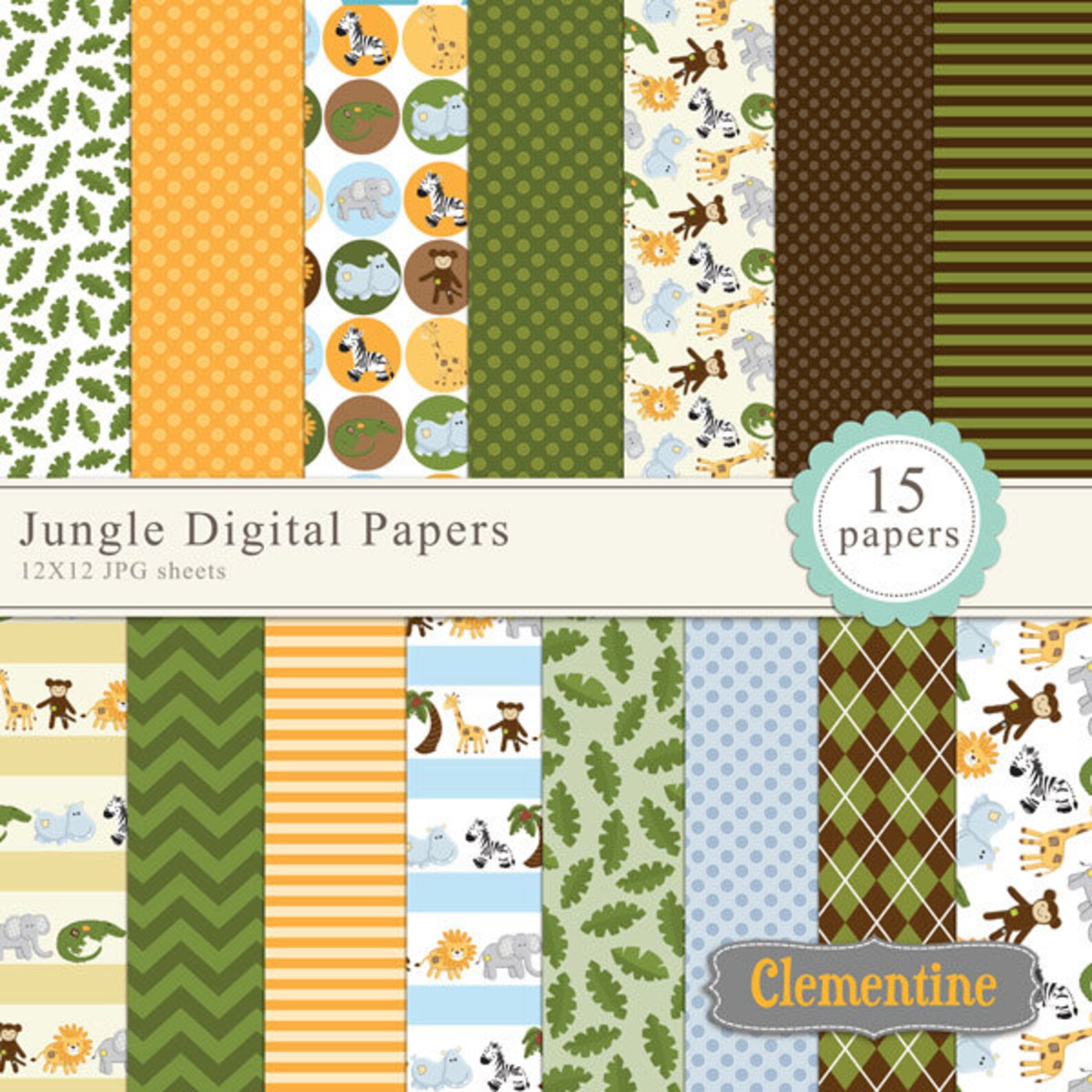 Jungle Digital Papers, Digital Scrapbooking Paper, Royalty Free ...