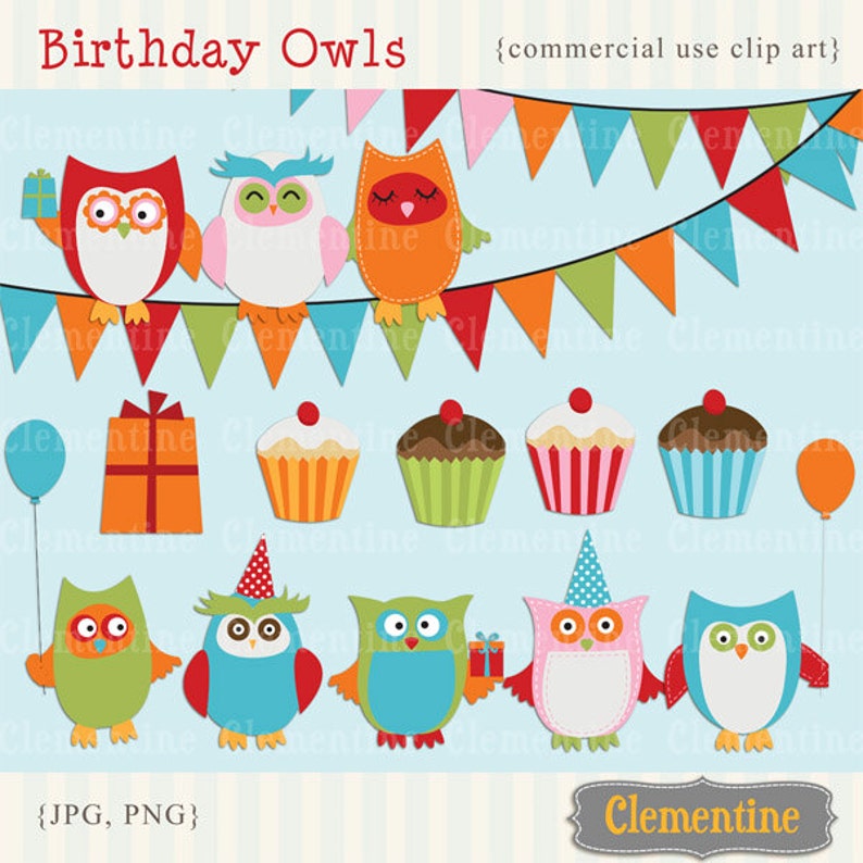 Printable Owl Clip Art, Birthday Clip Art, Royalty Free, Commercial Use ...