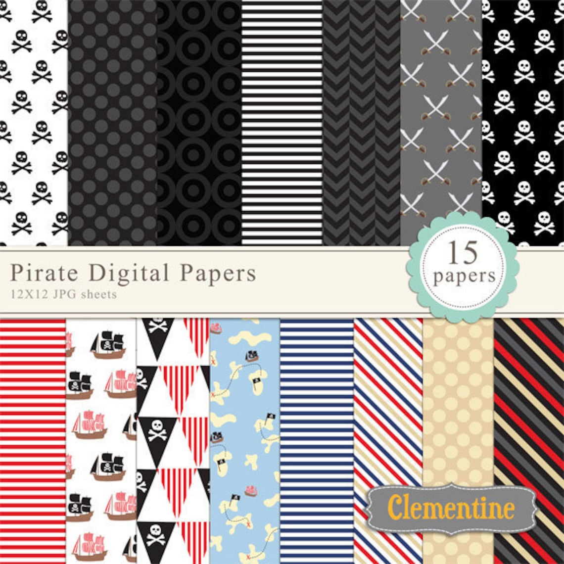 Pirate Digital Papers, Digital Scrapbooking Paper, Royalty Free ...