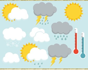 Weather Clipart Set, Cute Weather Clip Art, Kawaii Weather, Kawaii ...