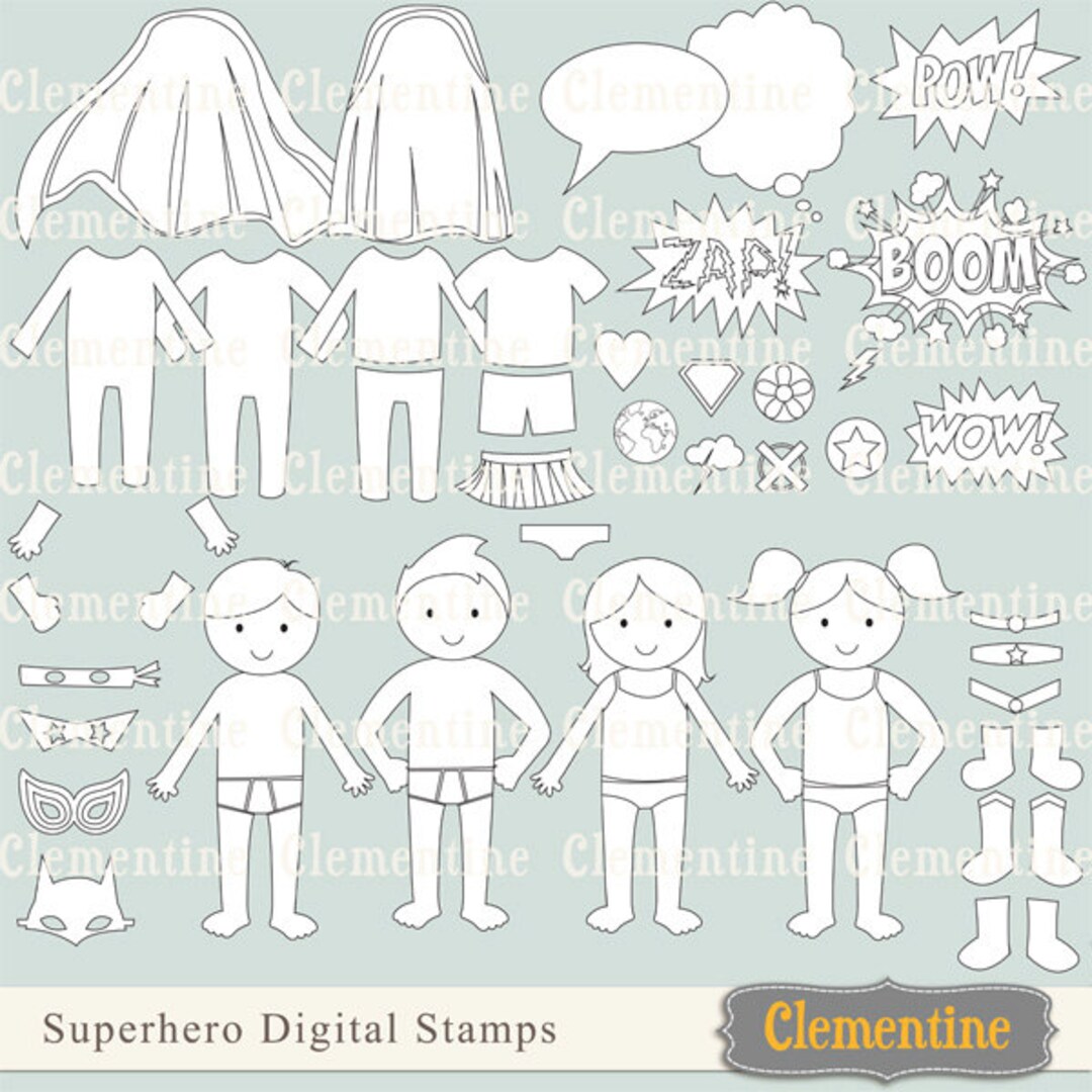 Build Your Own Superhero Digital Stamps, Superhero Clip Art Images ...