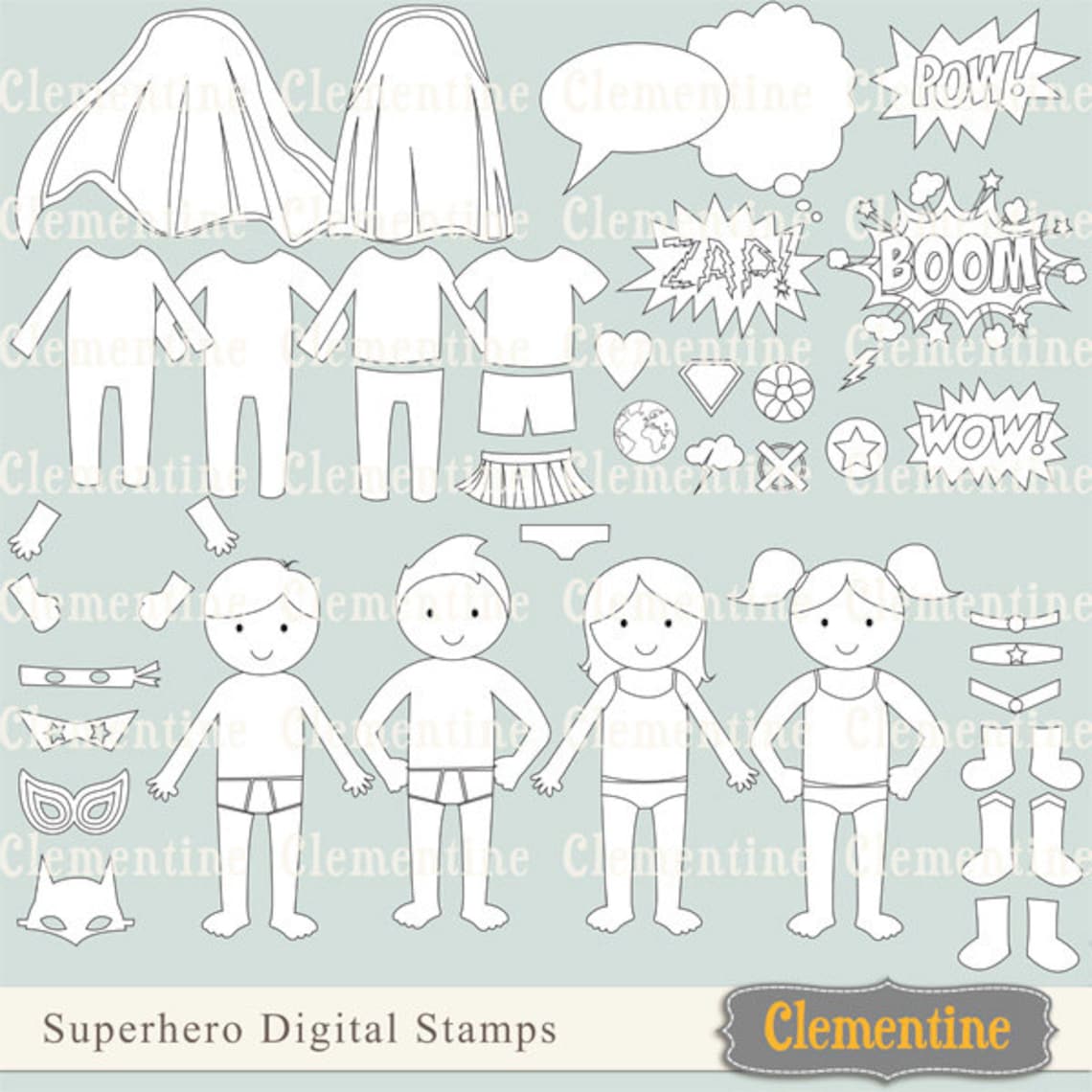 Build Your Own Superhero Digital Stamps, Superhero Clip Art Images ...
