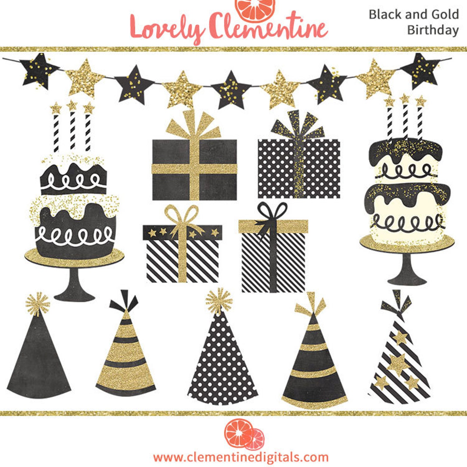 Black and Gold Birthday Clip Art Images, Cake Clip Art, Party Clip Art ...