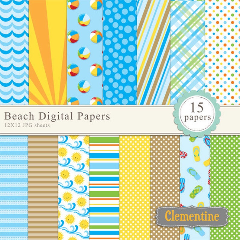 Beach Scrapbook Paper 12x12, Summer Digital Scrapbooking Paper, Royalty ...