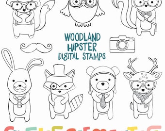 Woodland Animals Digital Stamps, Woodland Clipart - Instant Download - Etsy