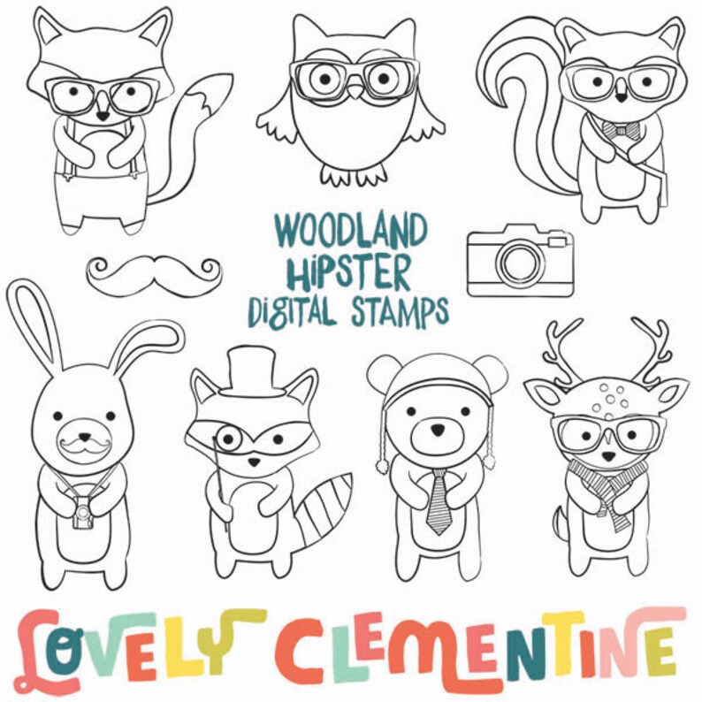 Woodland Hipster Digital Stamps Instant Download - Etsy