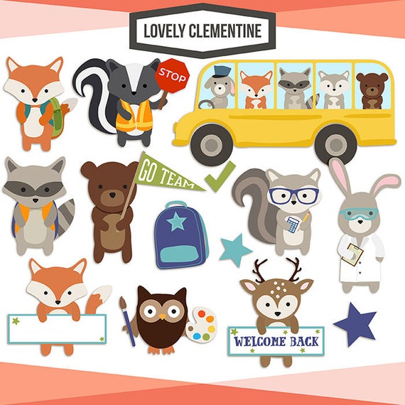 Woodland back to school clip art, woodland clipart, woodland animals ...