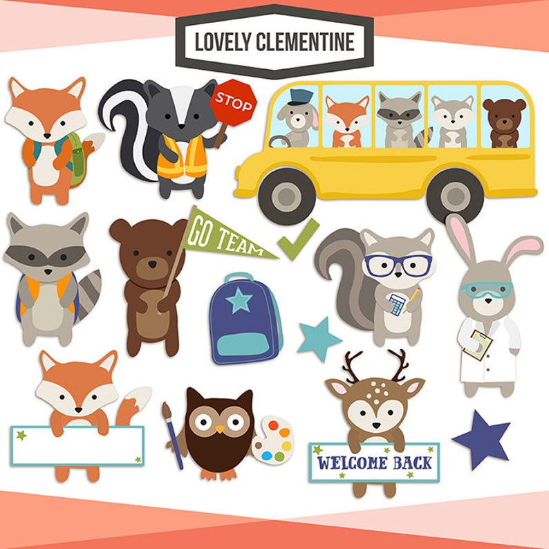 Woodland Back to School Clip Art, Woodland Clipart, Woodland Animals ...