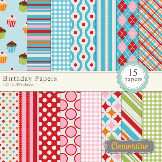 Birthday digital paper 12x12, digital scrapbook paper, royalty free ...