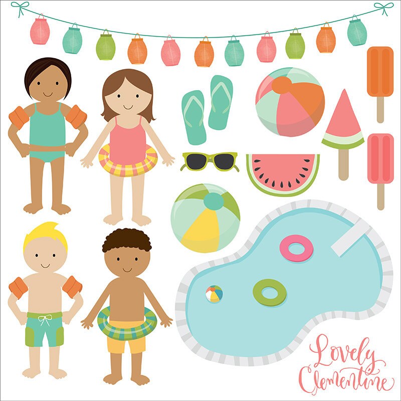 Pool Party Clip Art, Summer Clipart, Pool Vector, Royalty Free Clip Art ...