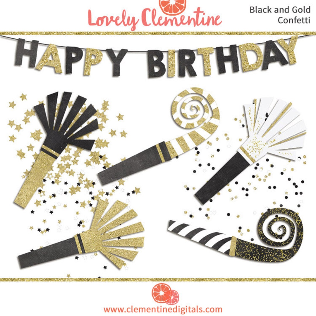 Black and Gold Birthday Clip Art Images, Confetti Clip Art, Party Clip ...