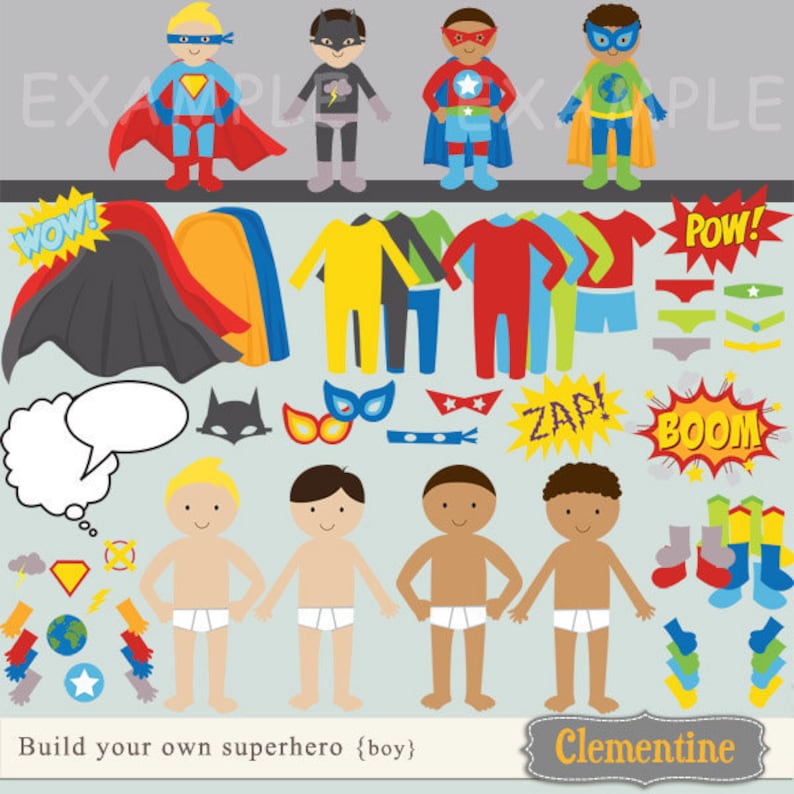 Build Your Own Superhero Clip Art Images, Superhero Clipart, Superhero ...