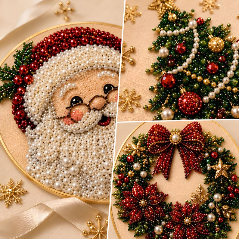 Christmas Pearl Diamond Painting Kit, DIY Beaded Art Craft, Santa Tree ...
