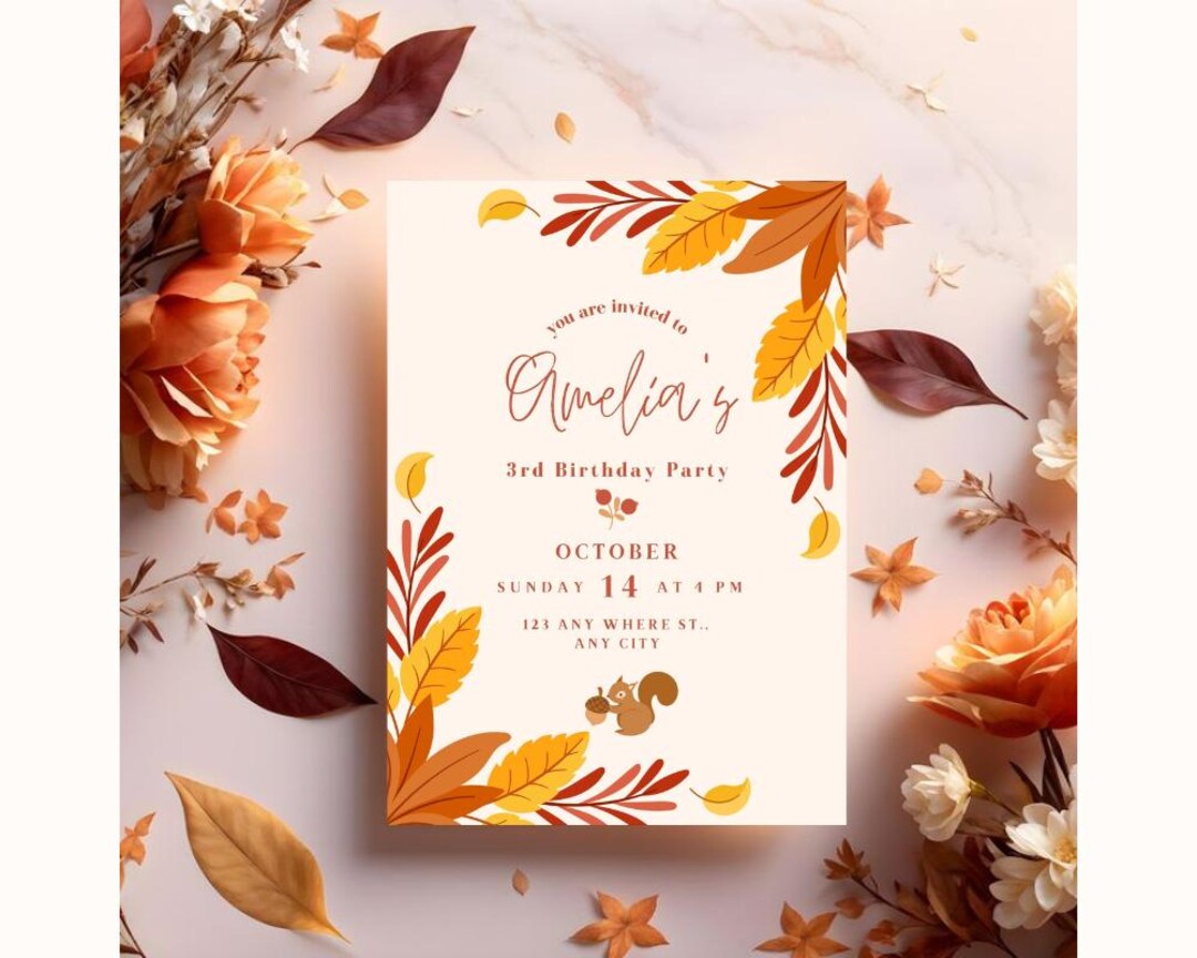 Fall Birthday Party Invitation Template, Fall Pumpkin Birthday Party ...