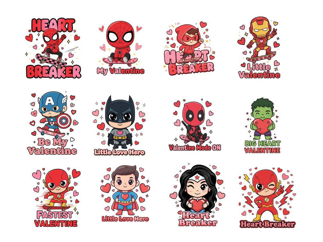 Kids Superhero Valentine Clipart | PNG Designs for Shirts (digital ...