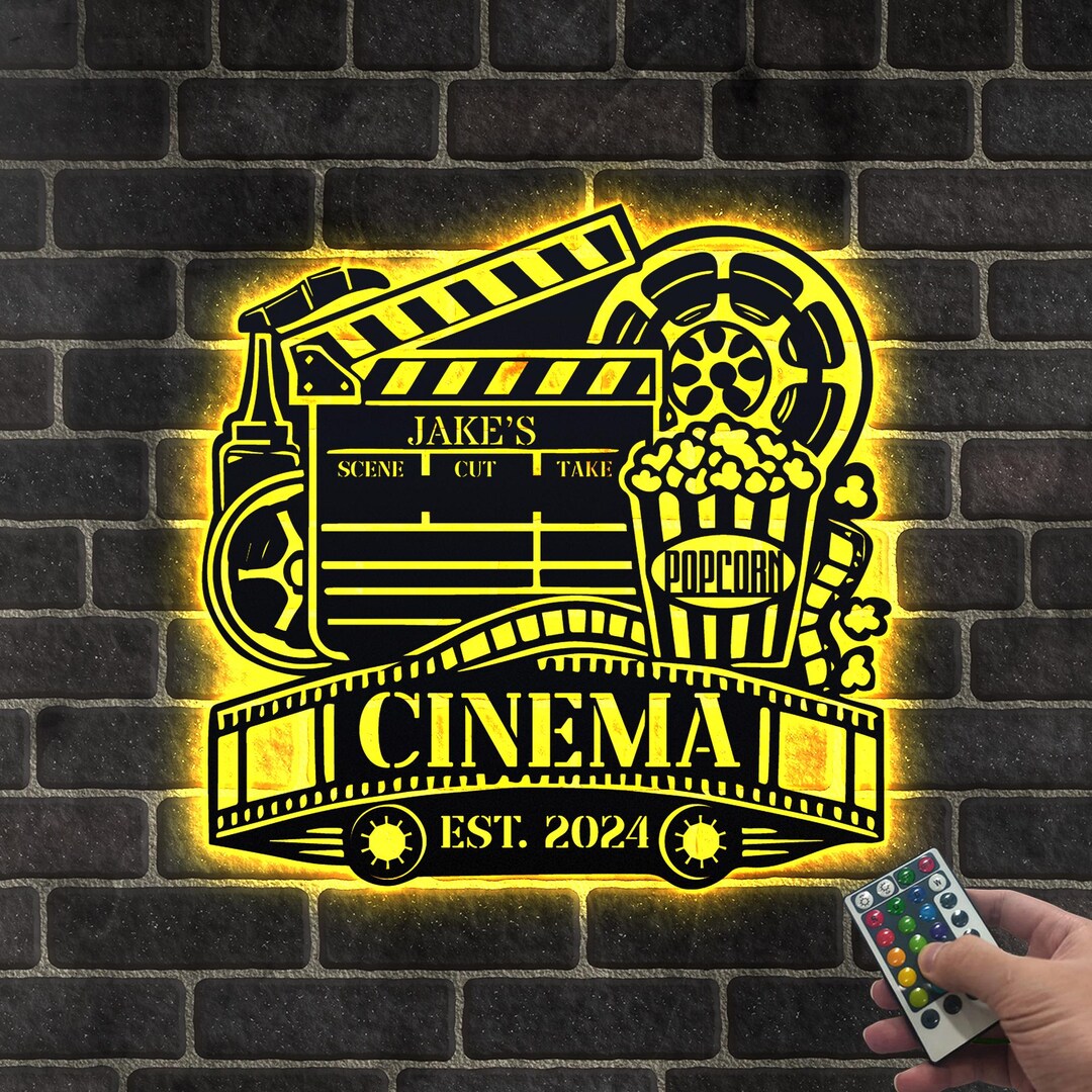 Personalized Movie Room Metal Wall Art,movie Theater Sign With Led ...