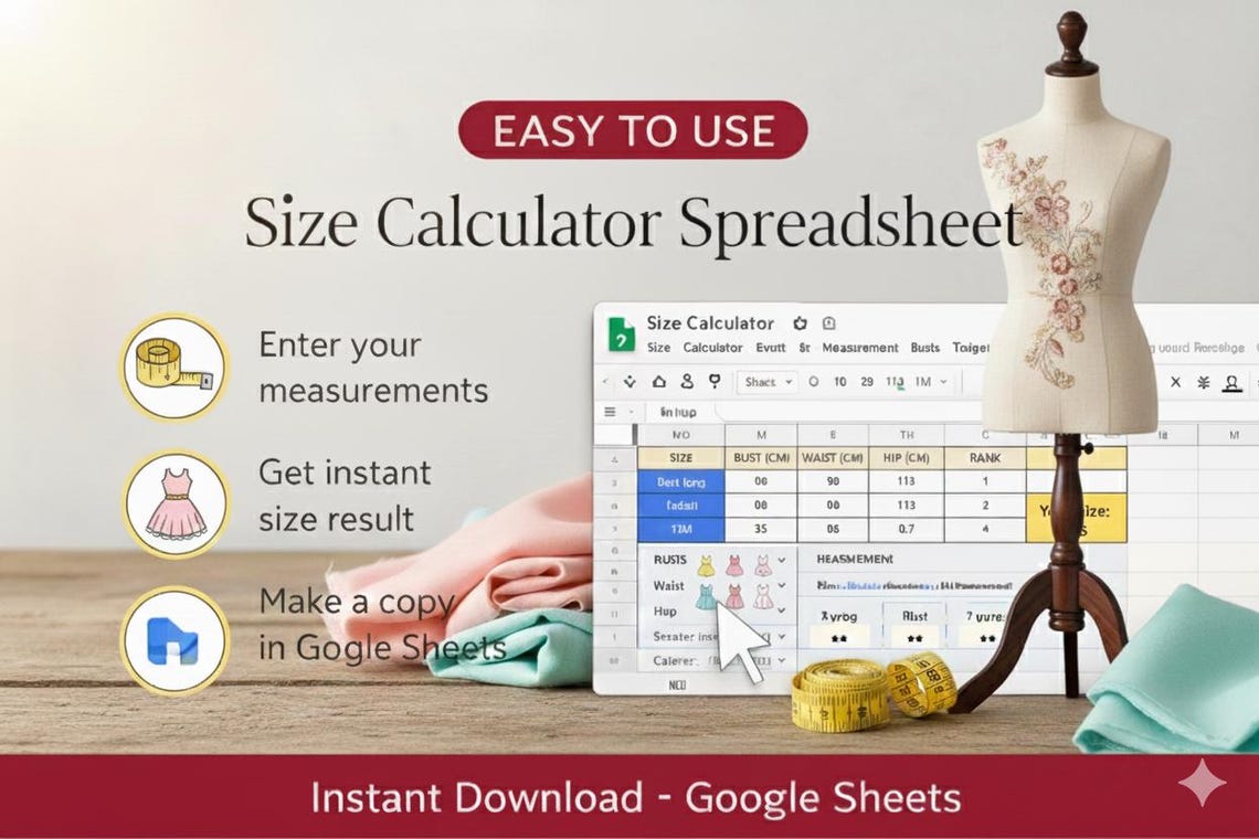 Size Calculator Spreadsheet for Sewing Patterns | Stretch Knit Size ...