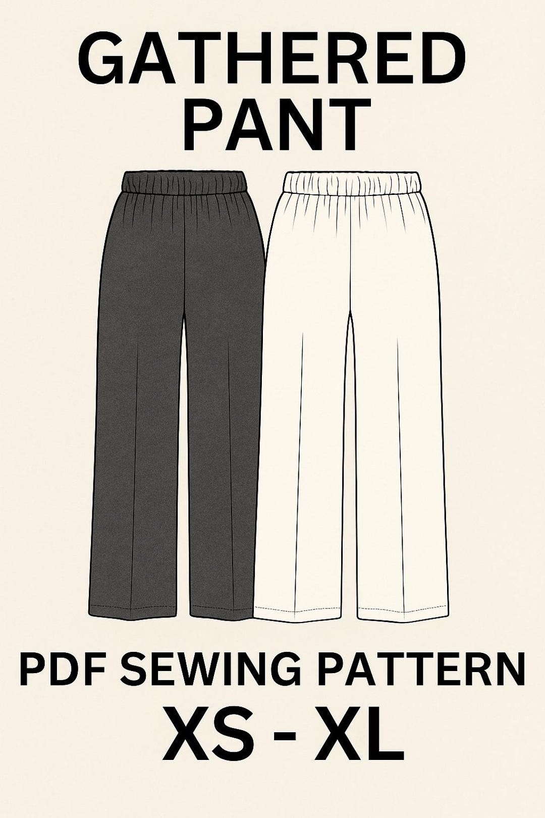 Gathered Wide Leg Pants Sewing Pattern XS-XL PDF Patterndigital - Etsy